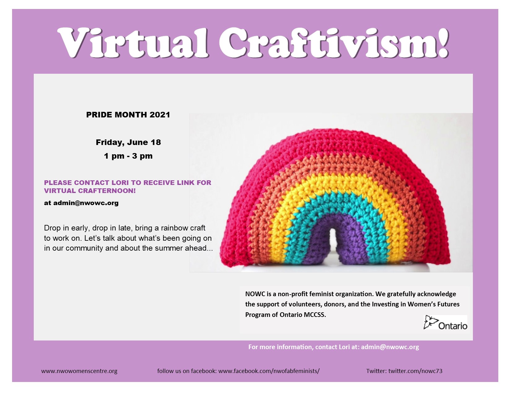 Virtual Craftivism June 18 – Northwestern Ontario Women's Centre