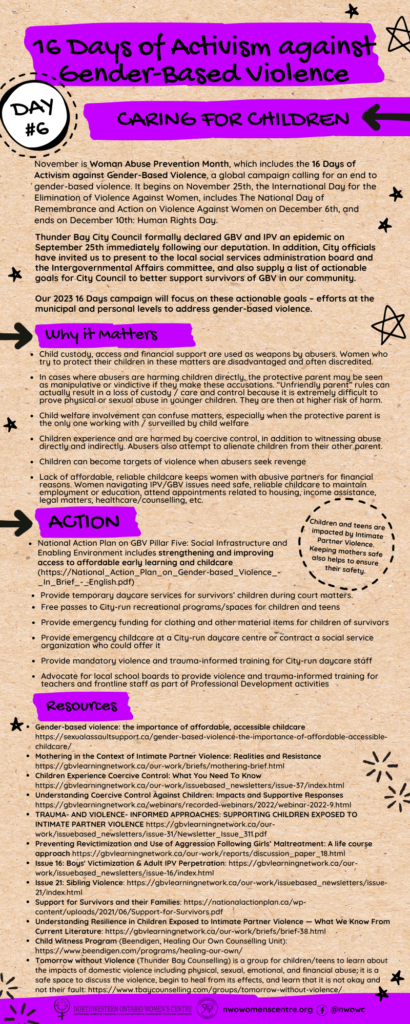 Day #6: Caring for Children – Northwestern Ontario Women's Centre